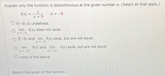 Solved Explain why the function is discontinuous at the | Chegg.com
