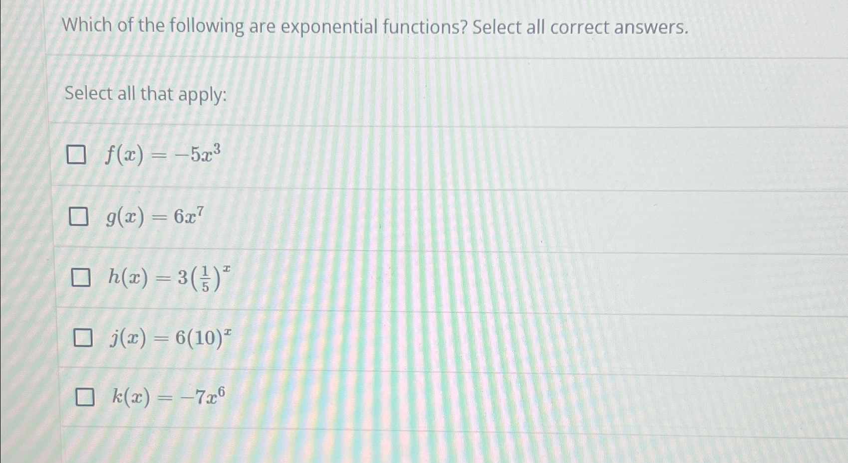 Solved Which of the following are exponential functions? | Chegg.com