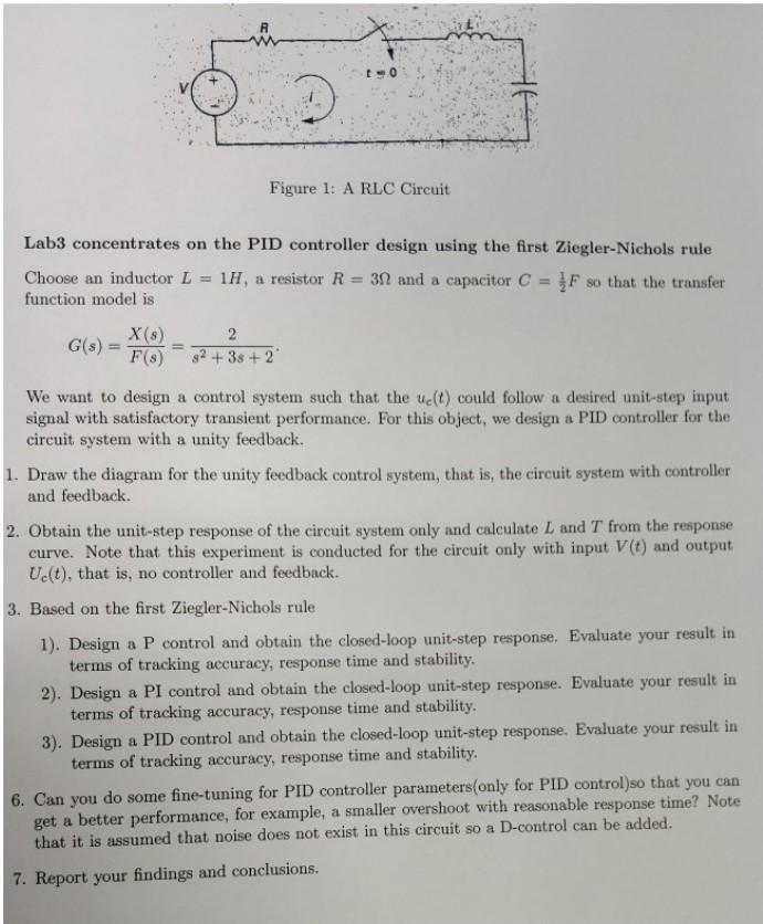 Solved Figure 1: A RLC Circuit Lab3 concentrates on the PID | Chegg.com