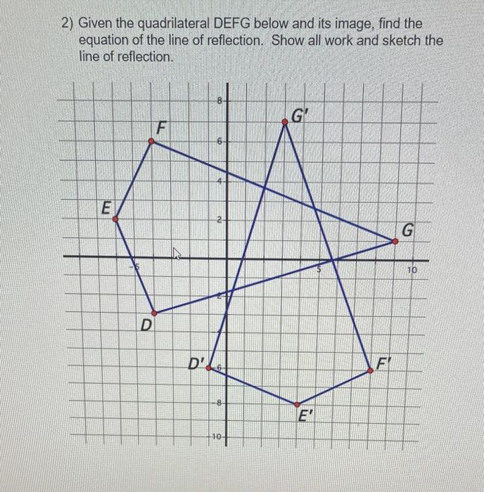 Solved 2) Given the quadrilateral DEFG below and its image, | Chegg.com