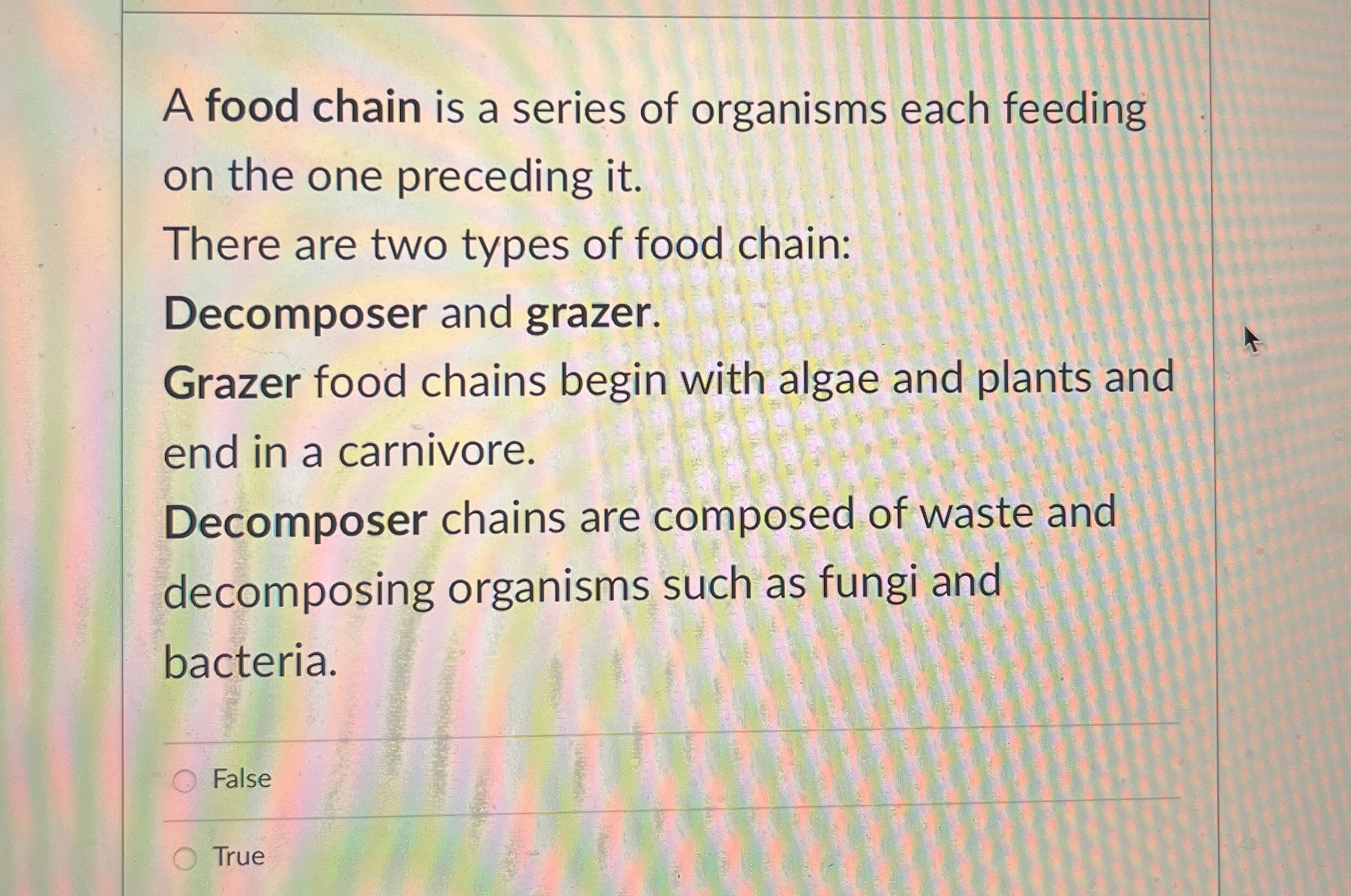 Solved A food chain is a series of organisms each feeding on | Chegg.com