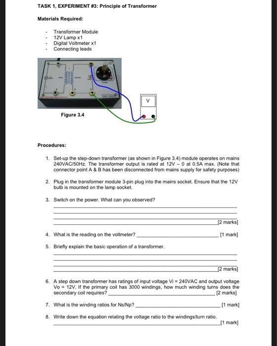 Solved TASK 1, EXPERIMENT #3: Principle of Transformer | Chegg.com