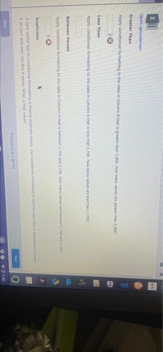 Solved X Open spreadsheet Greater Than Apply conditional | Chegg.com