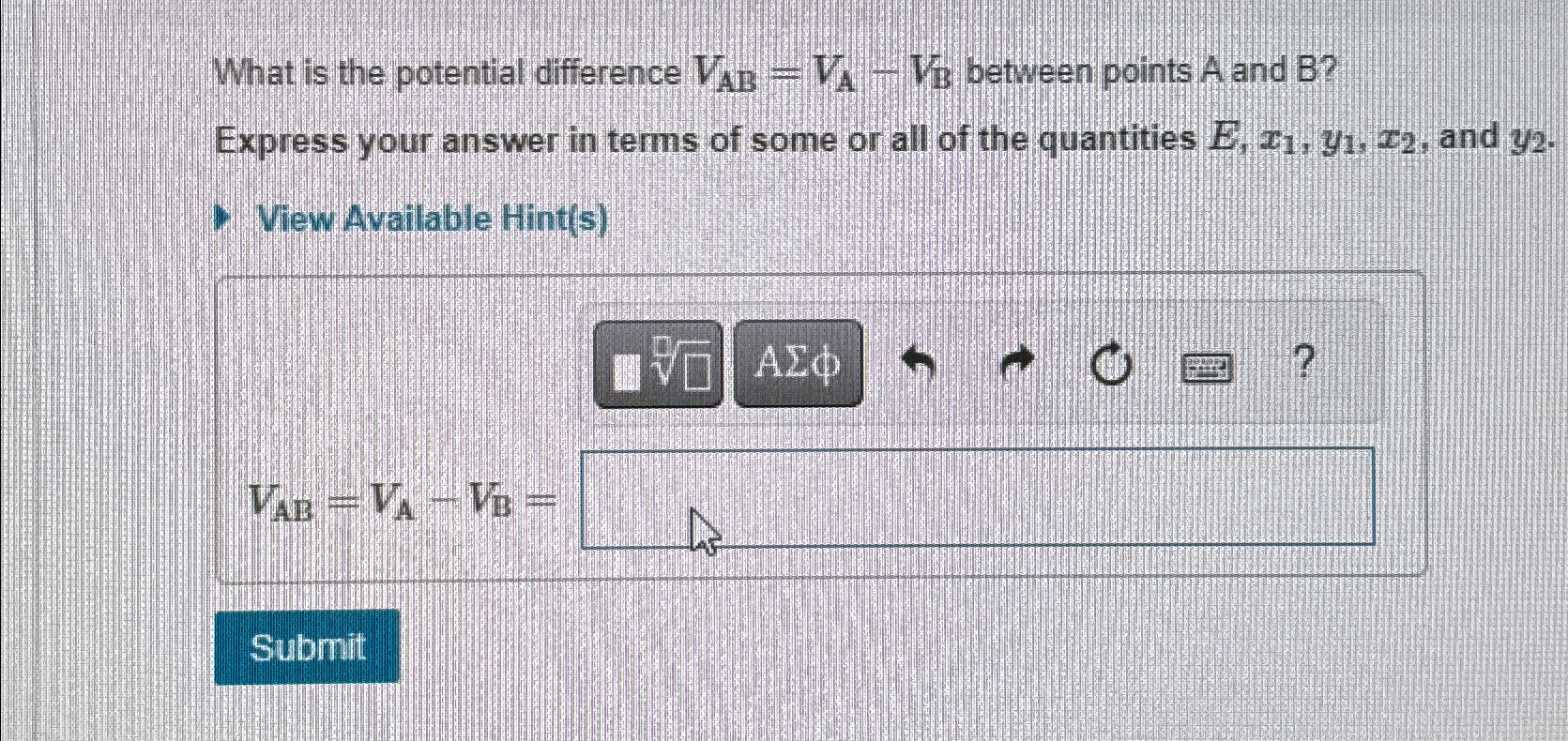 What is the potential difference VAB=VA-VB ﻿between | Chegg.com