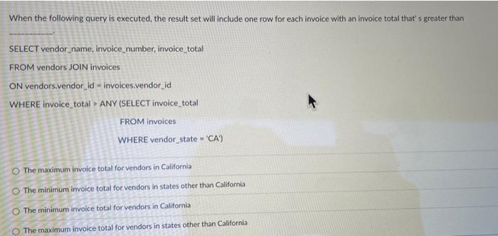 Solved When the following query is executed, the result set | Chegg.com