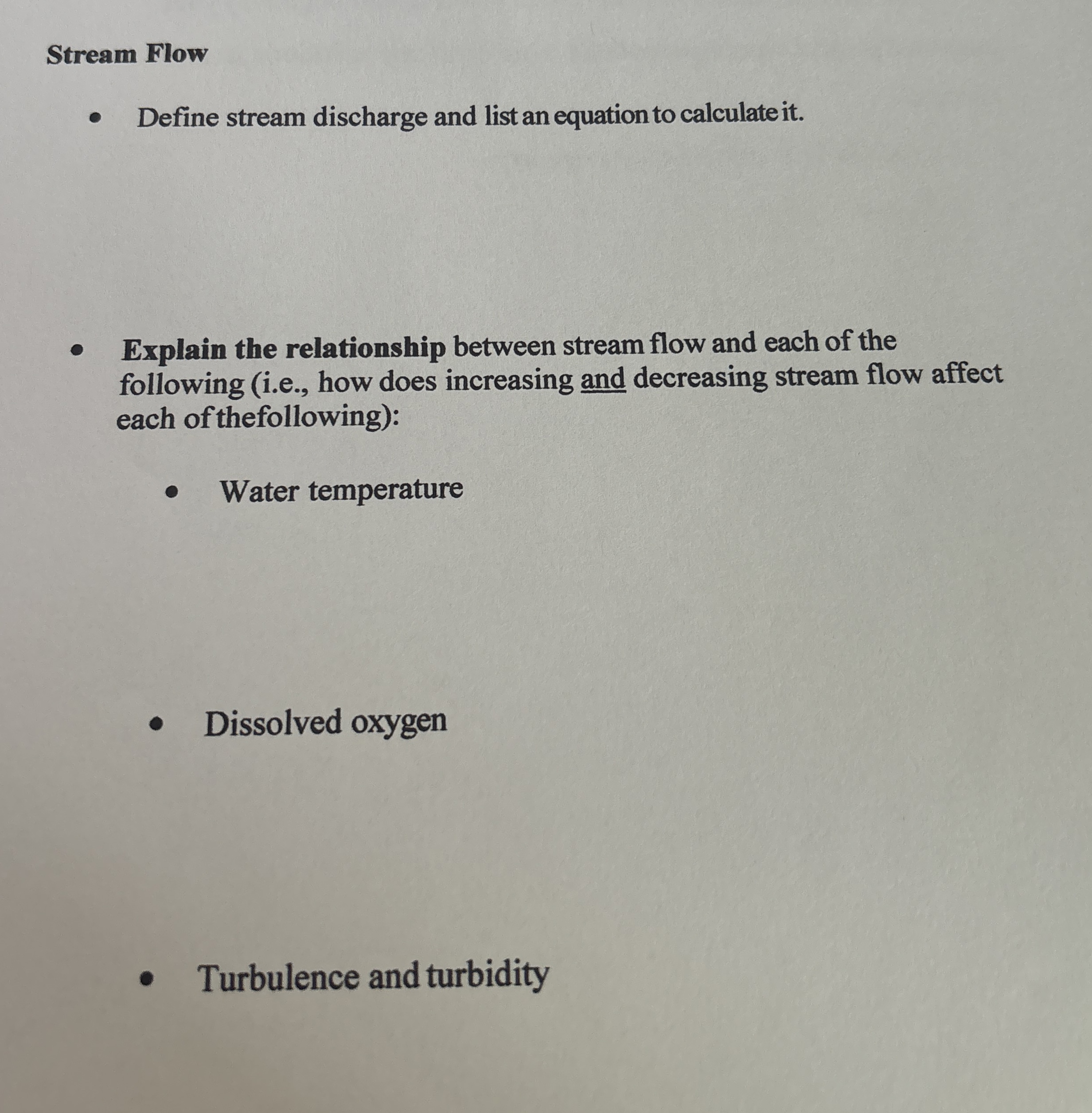 Solved Stream FlowDefine stream discharge and list an | Chegg.com