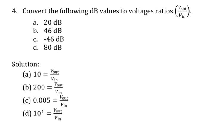 Solved 4. Convert the following dB values to voltages ratios | Chegg.com