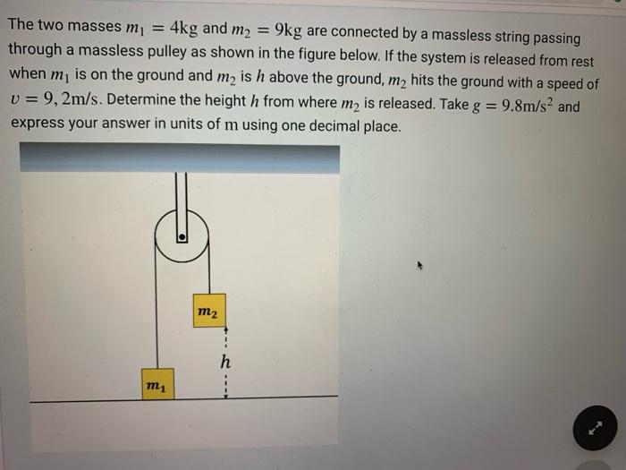 Solved The two masses m1=4 kg and m2=9 kg are connected by a | Chegg.com