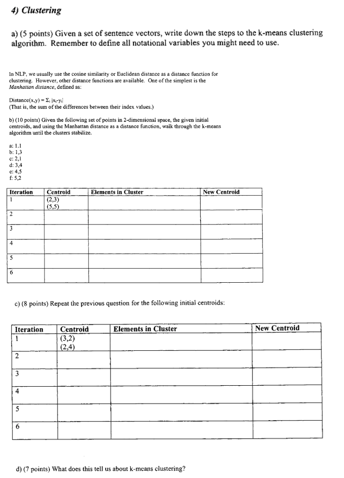 Solved Please help with this K-mean clustering question. | Chegg.com