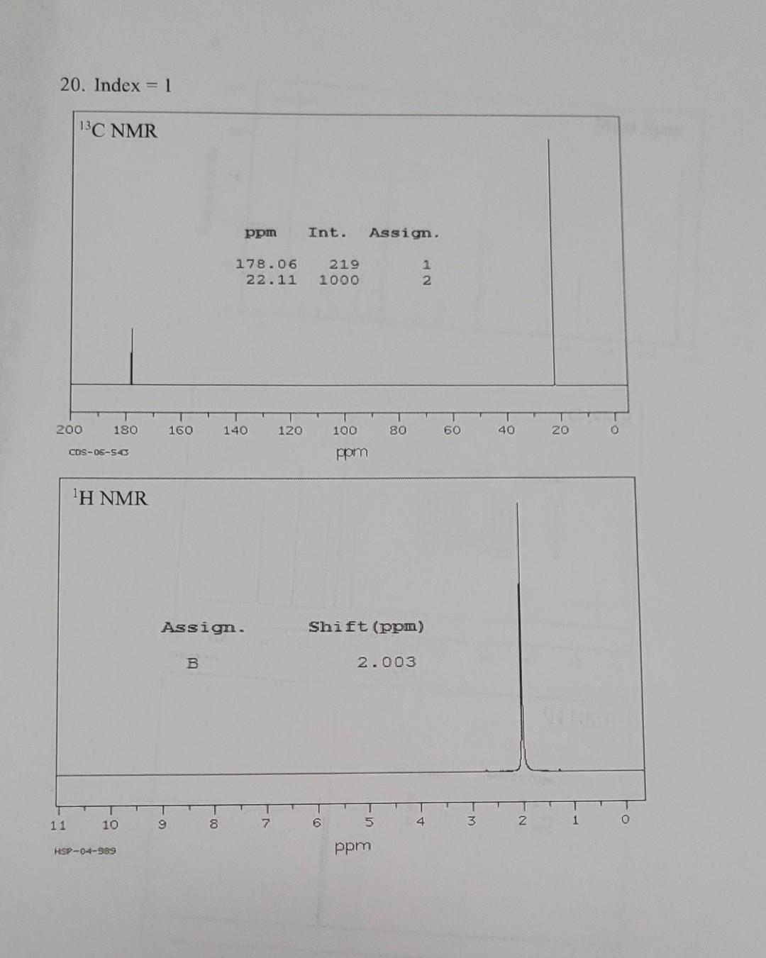 Solved 20. Index =1 13C NMR \[ \begin{array}{rrr} | Chegg.com