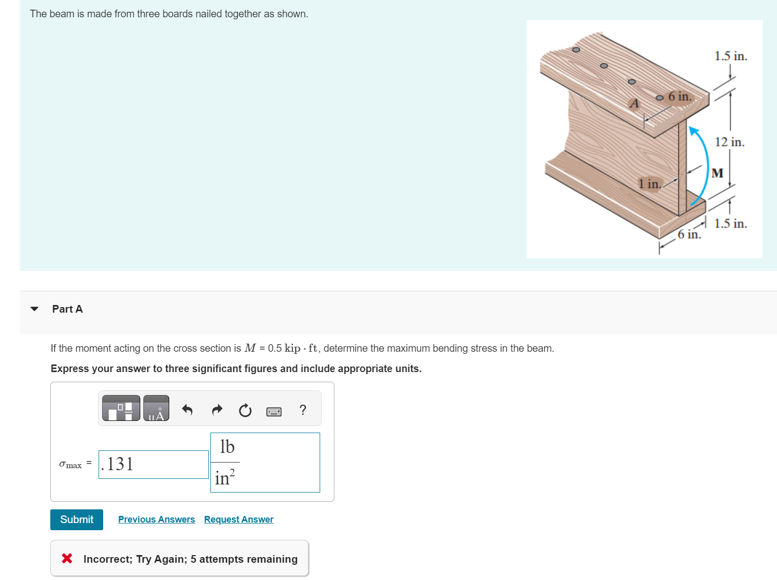 Solved The beam is made from three boards nailed together as | Chegg.com