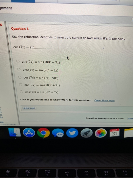 Solved gnment Question 1 Use the cofunction identities to | Chegg.com
