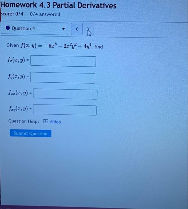 Solved Homework 4.3 Partial Derivatives Score: 0/40/4 | Chegg.com