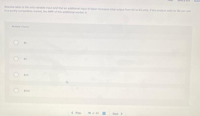 Solved Save It Sub Assume Labor Is The Only Variable Input 3751