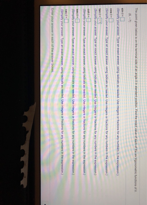 Solved The point given below is on the terminal side of an | Chegg.com
