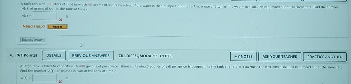 Solved A tank contains 350 liters of fluid in which 40 grams | Chegg.com