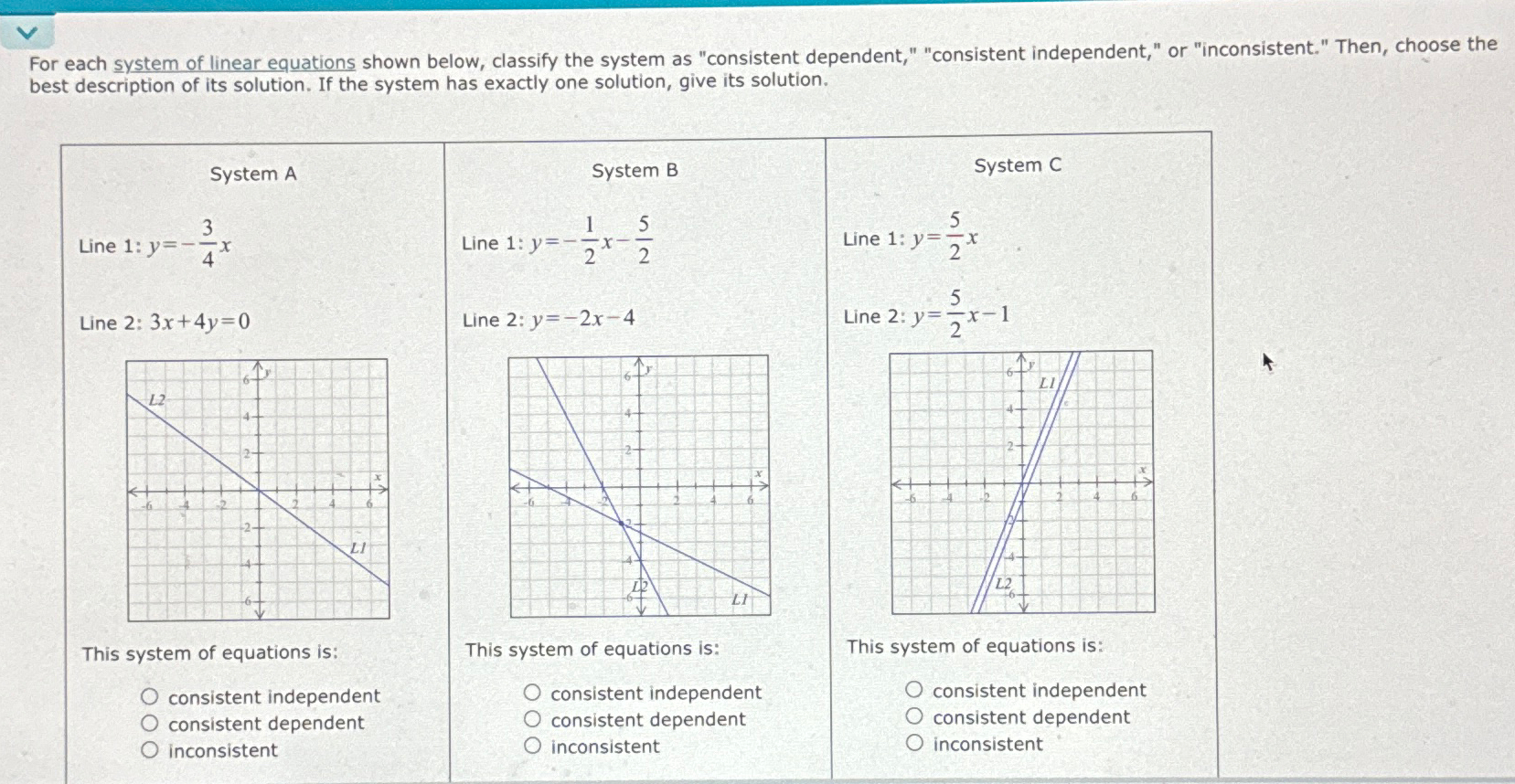 Solved For each system of linear equations shown below, | Chegg.com