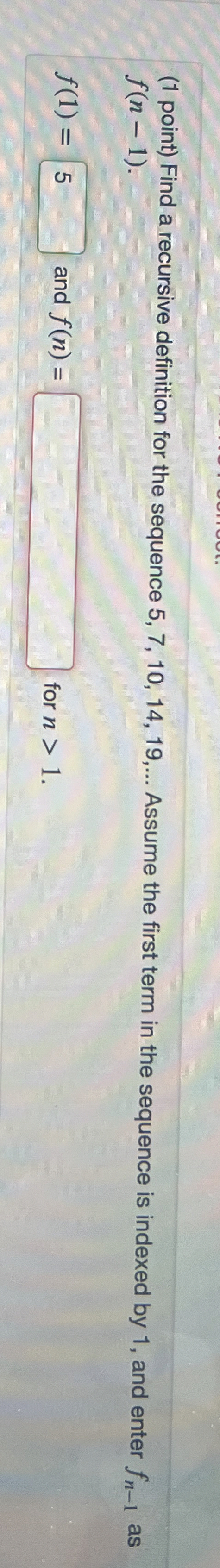 Solved (1 ﻿point) ﻿Find a recursive definition for the | Chegg.com