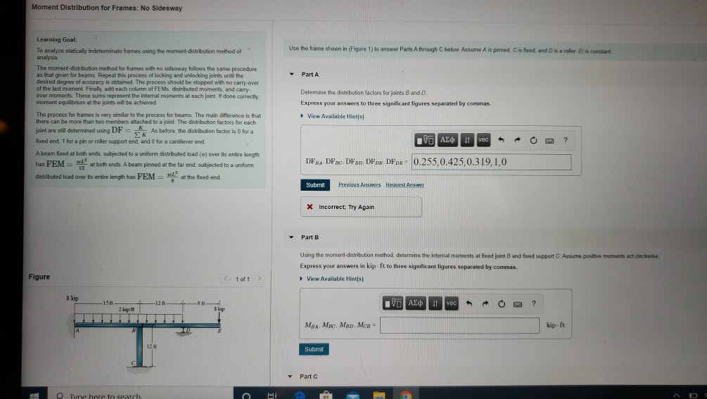 Solved Moment Distribution for Frames: No Sidesway Learning | Chegg.com