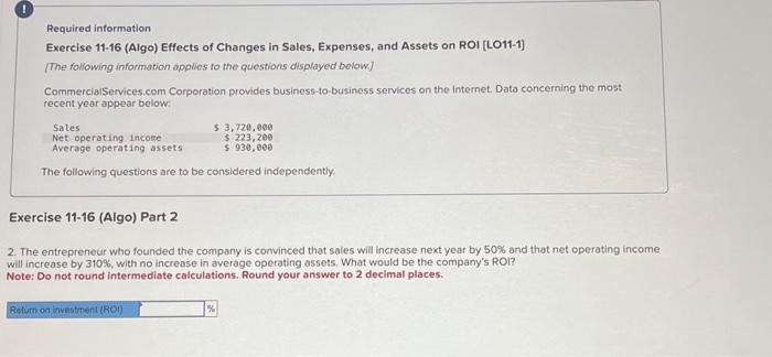 Solved Required information Exercise 11-16 (Algo) Effects of | Chegg.com
