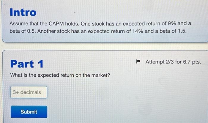 Solved Assume that the CAPM holds. One stock has an expected | Chegg.com