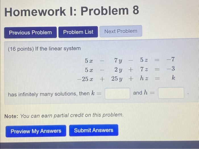 Solved (16 points) If the linear system | Chegg.com