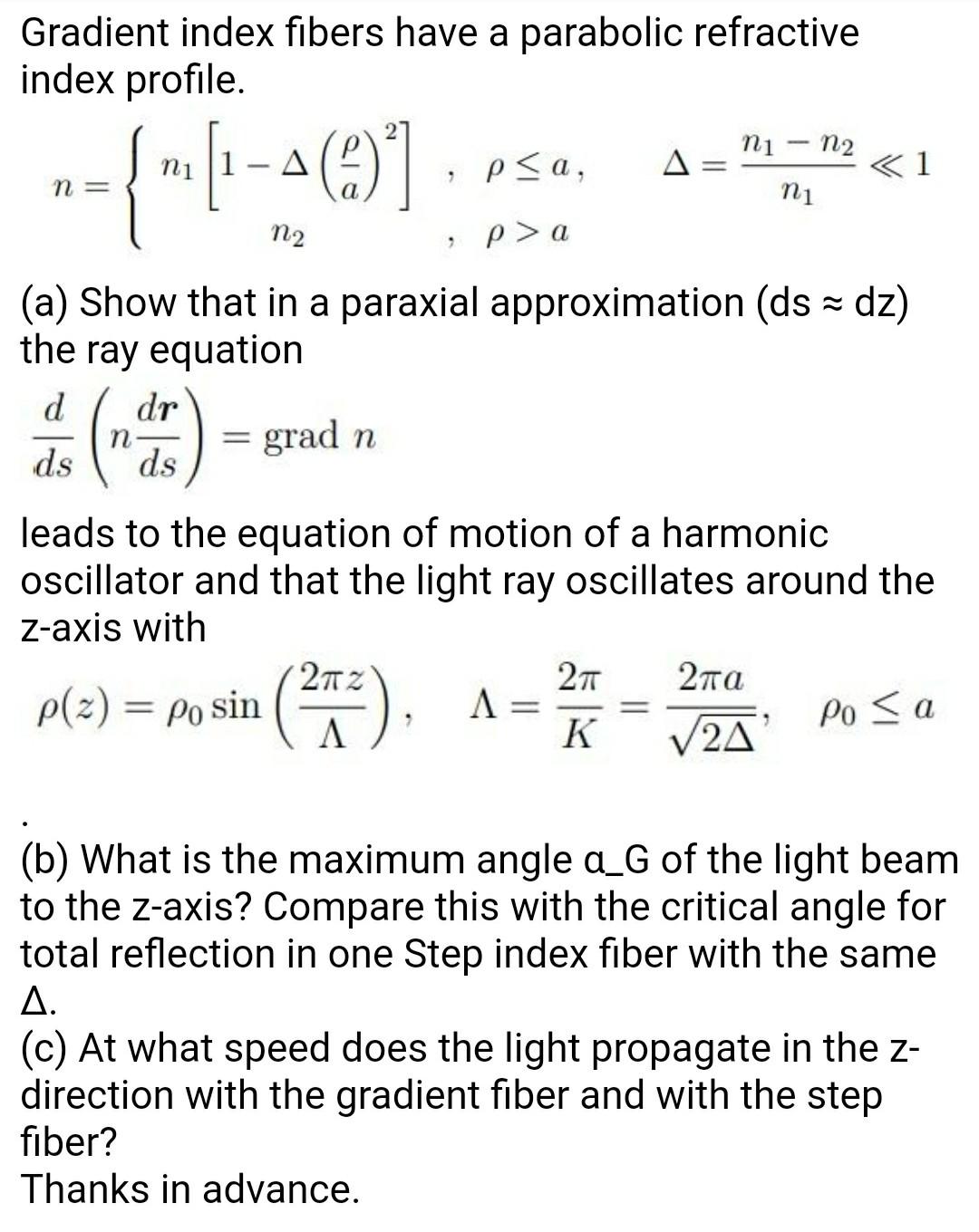 Solved Gradient index fibers have a parabolic refractive | Chegg.com