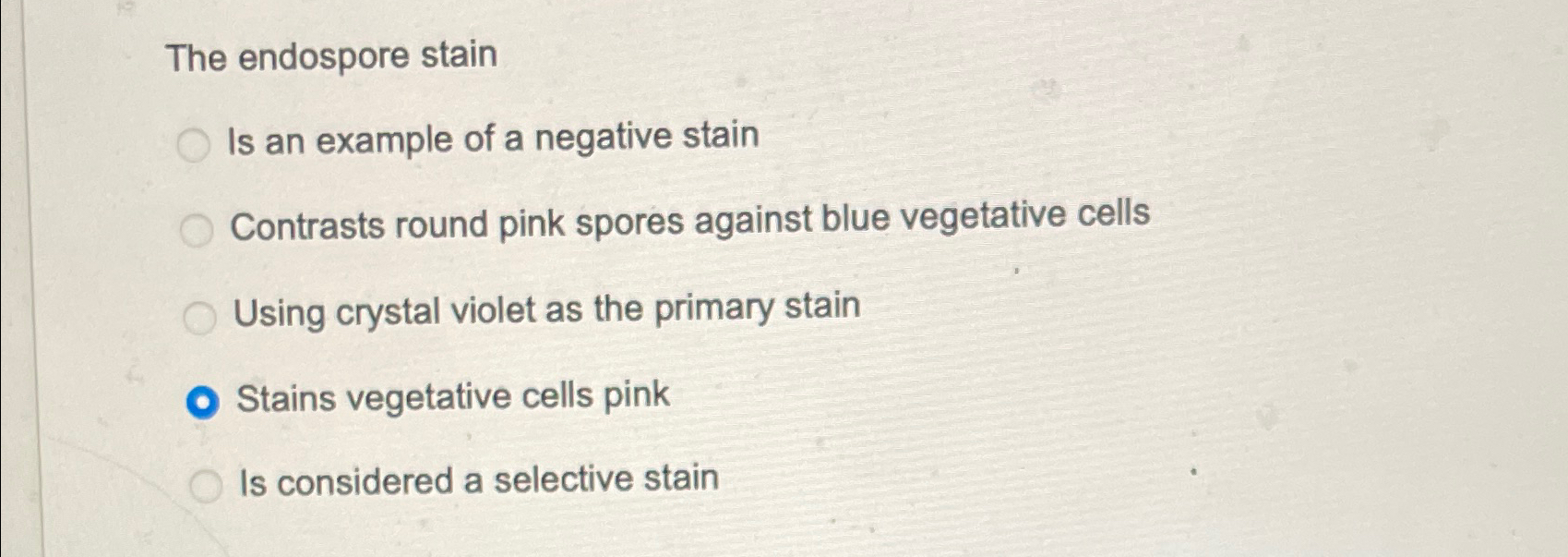 Solved The endospore stainIs an example of a negative | Chegg.com