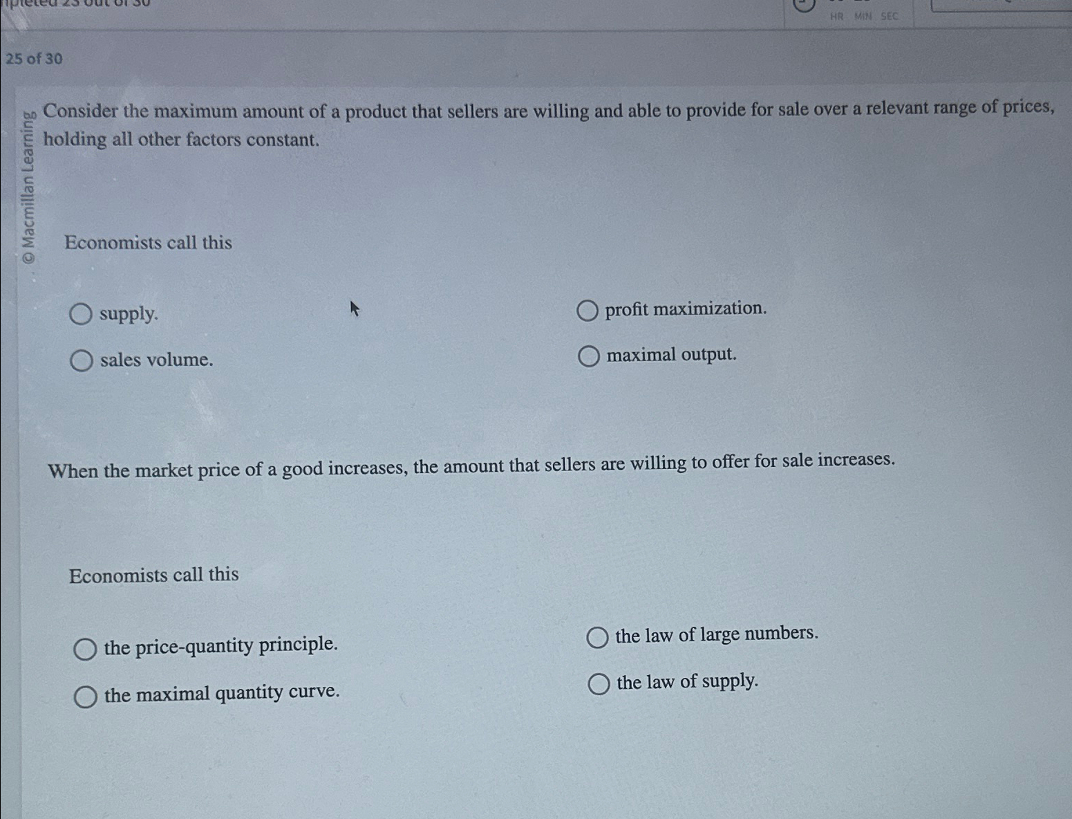 Solved 25 ﻿of 30Consider the maximum amount of a product | Chegg.com