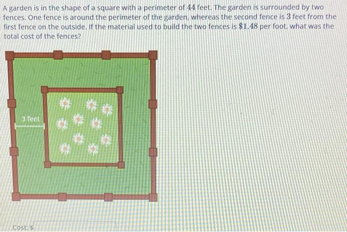 Solved A garden is in the shape of a square with a perimeter | Chegg.com