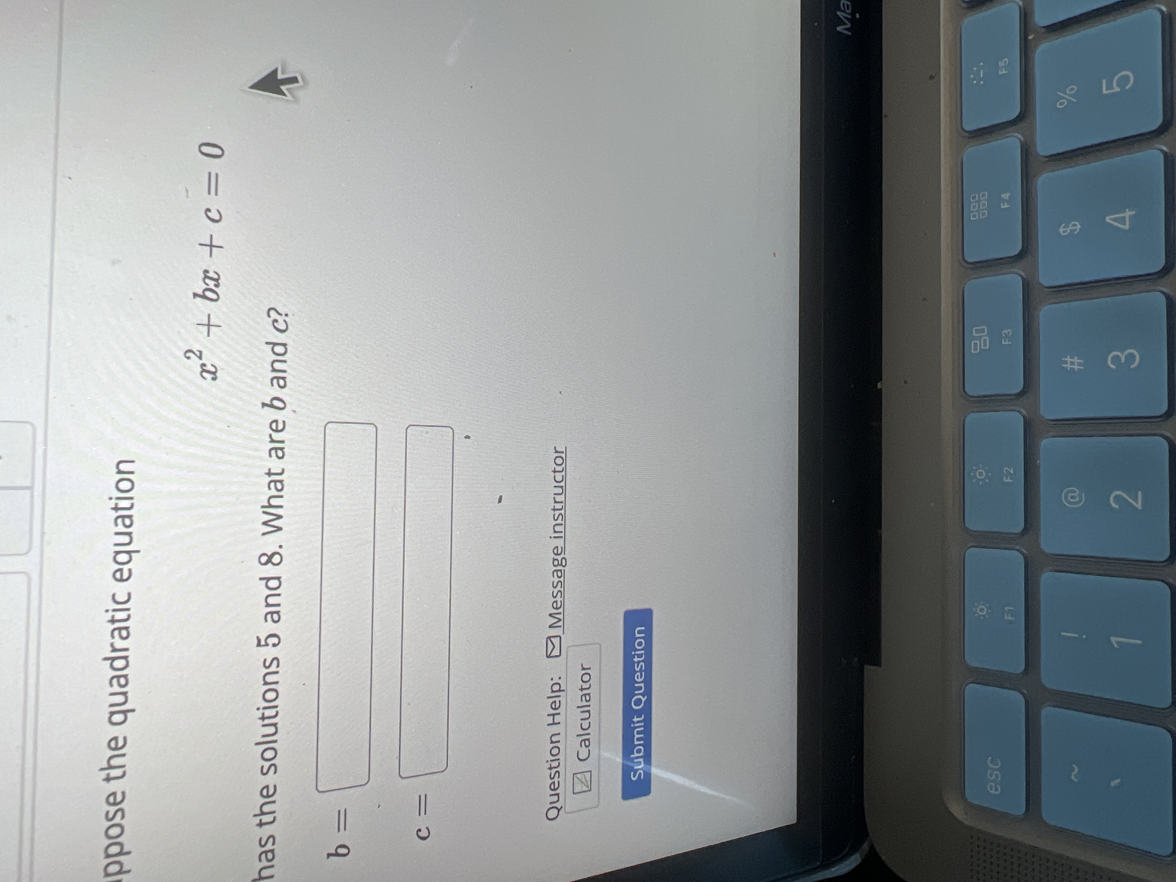 Solved ppose the quadratic equationx2+bx+c=0has the | Chegg.com
