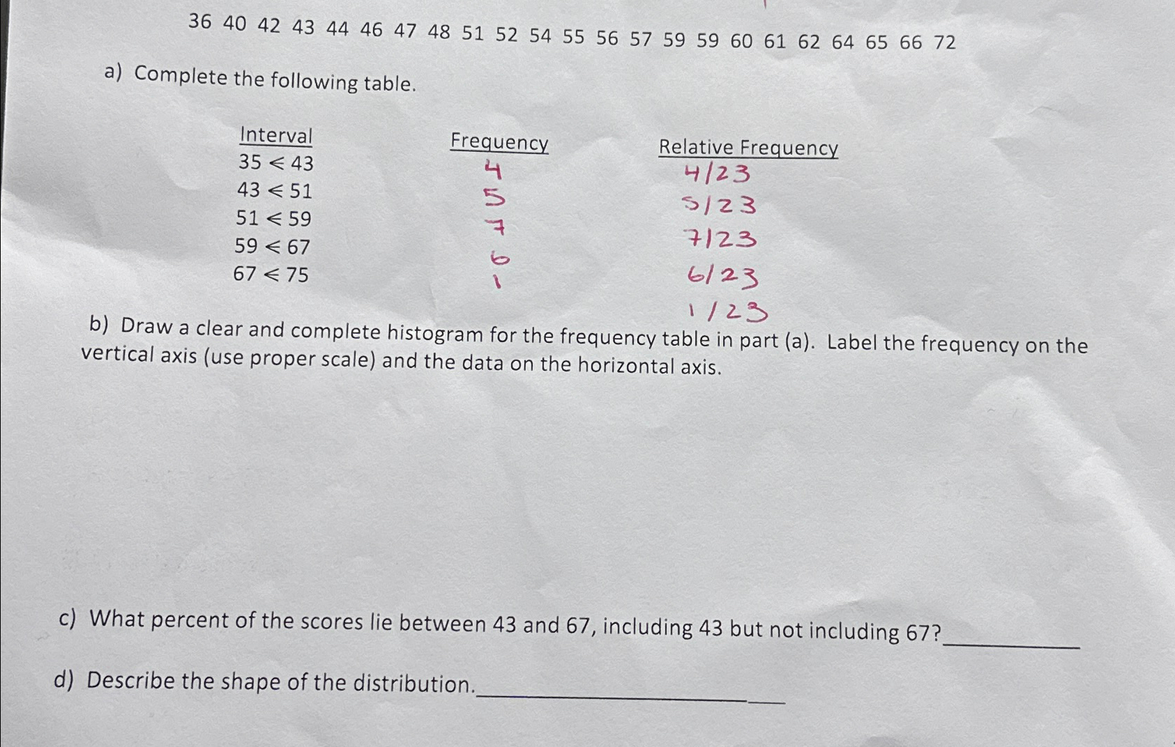Solved a) ﻿Complete the following | Chegg.com
