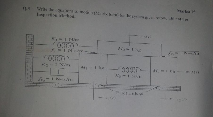 Solved Marks: 15 Q.3 Write the equations of motion (Matrix | Chegg.com