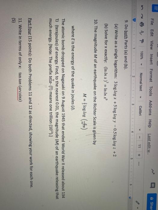 Solved III File Edit View Insert Format Tools Add-ons Help @ | Chegg.com