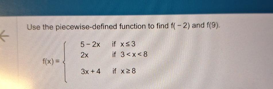 Solved Use the piecewise-defined function to find f(-2) ﻿and | Chegg.com