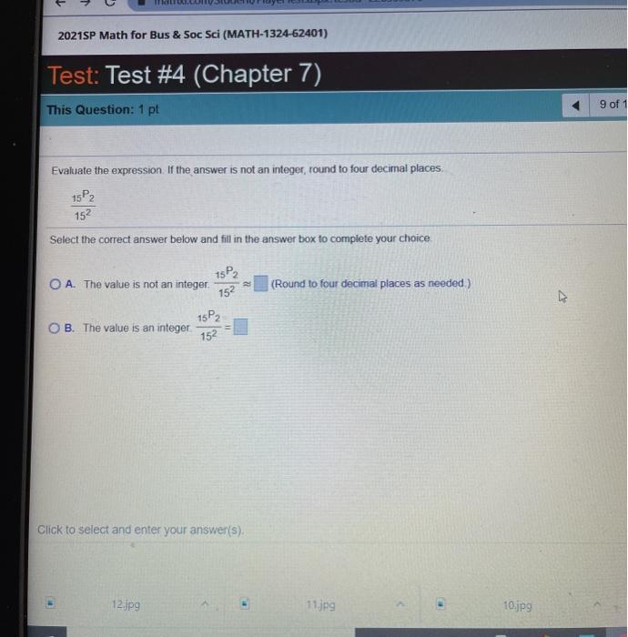 Solved 2021SP Math for Bus & Soc Sci (MATH-1324-62401) Test: | Chegg.com