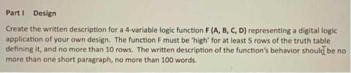Solved Partl Design Create the written description for a | Chegg.com