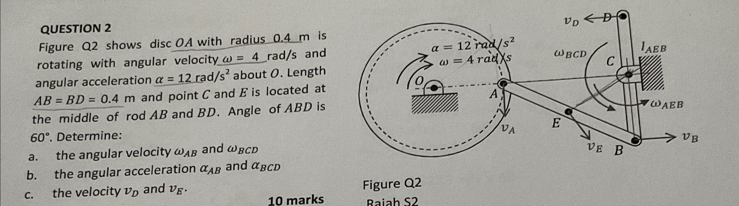 Solved QUESTION 2Figure Q2 ﻿shows disc OA ﻿with radius 0.4m | Chegg.com