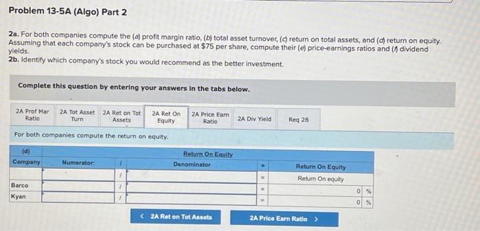 Solved Required information Problem 13-5A (Algo) Comparative | Chegg.com