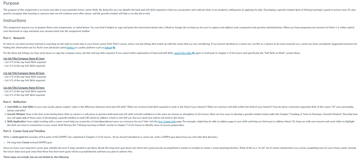 Part 3 -Career Goal and TimelineWrite a career goal | Chegg.com
