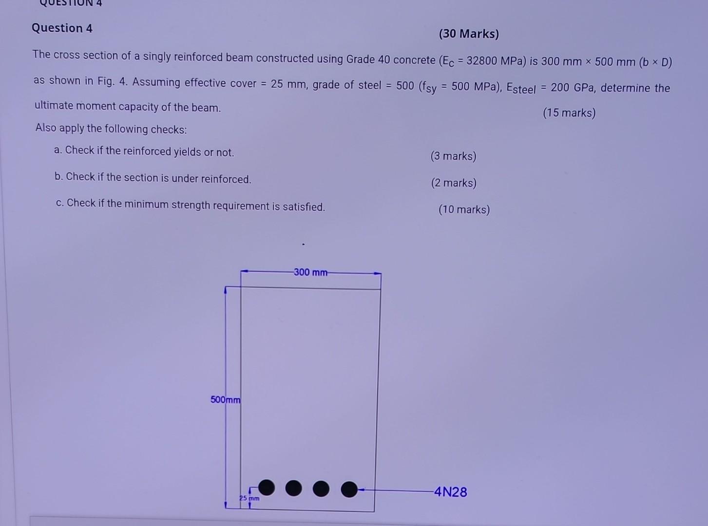 Solved The cross section of a singly reinforced beam | Chegg.com