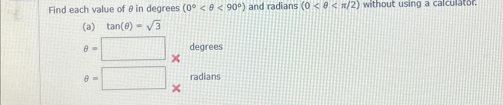 Solved Find each value of θ ﻿in degrees )