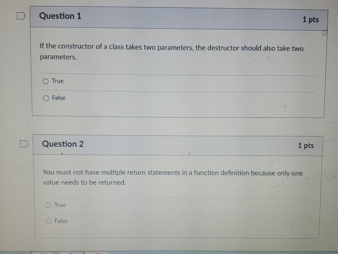 Solved Question 1 1 pts If the constructor of a class takes | Chegg.com