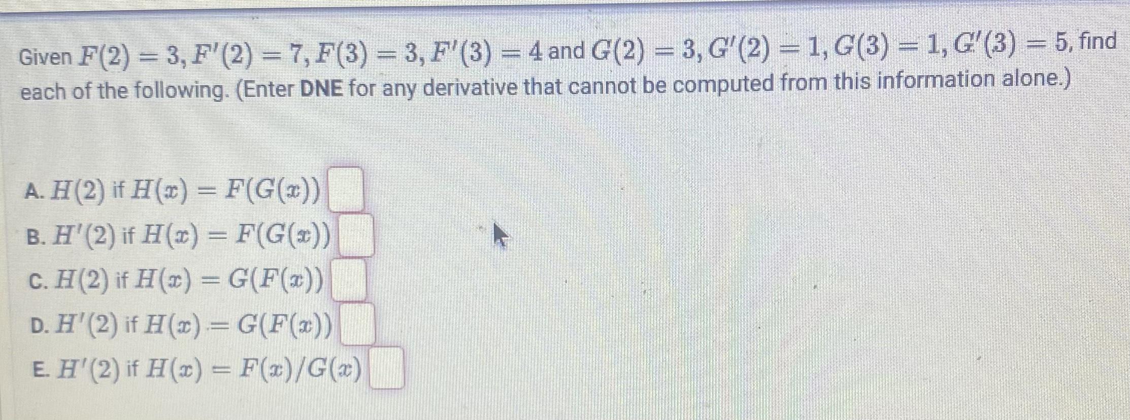 Solved Given F(2)=3,F'(2)=7,F(3)=3,F'(3)=4 ﻿and | Chegg.com