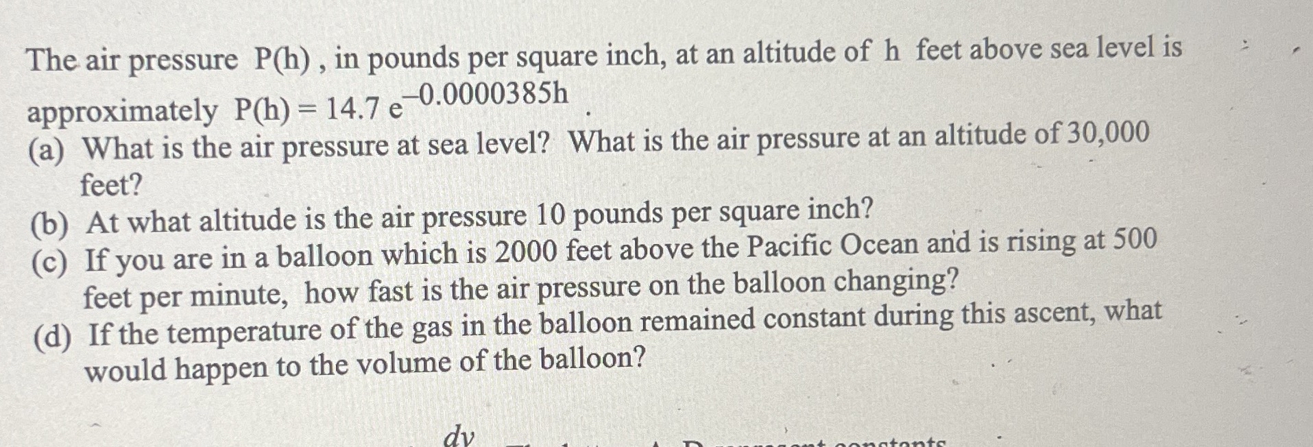 Solved The air pressure P(h), ﻿in pounds per square inch, at | Chegg.com