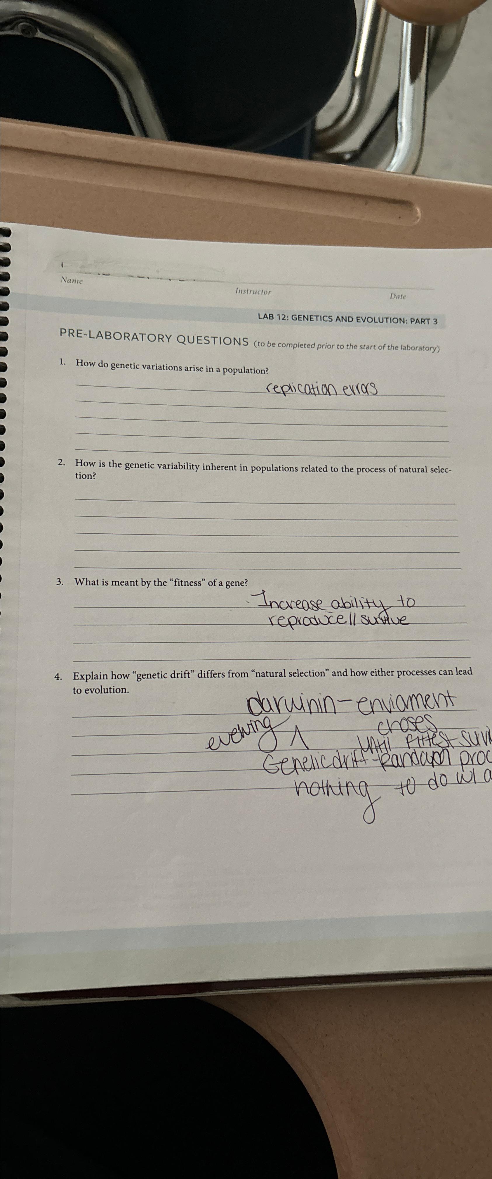 Solved NameInstructorDateLAB 12: GENETICS AND EVOLUTION: | Chegg.com