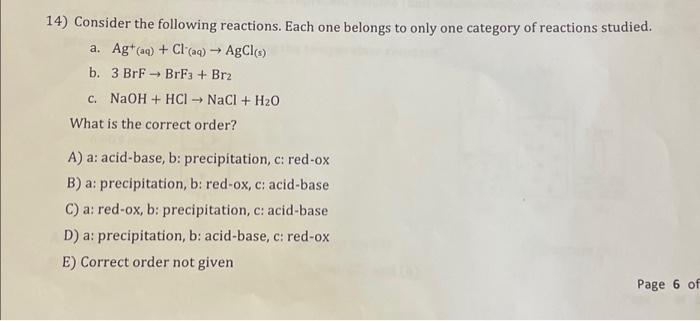 14) Consider the following reactions. Each one | Chegg.com
