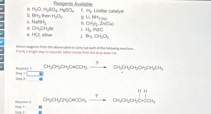 Solved Select reagents from the above table to carry out | Chegg.com