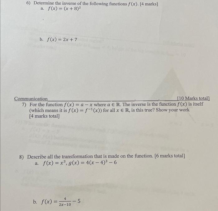 Solved b. f(x)=2x+7 [10 Marks total] Communication 7) For | Chegg.com