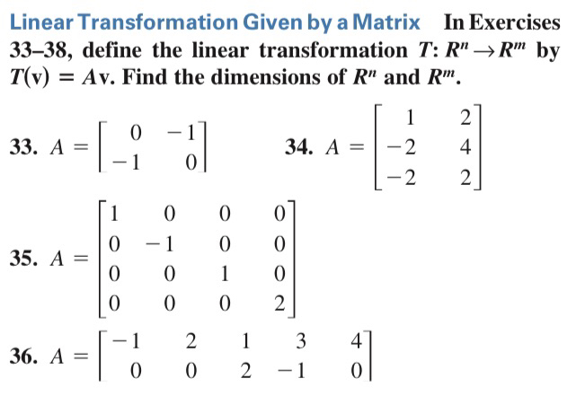 Solved Linear Transformation Given by a Matrix In | Chegg.com
